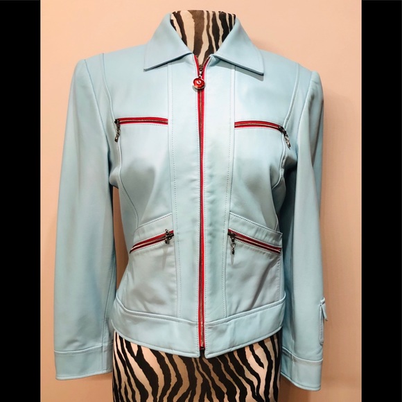 St. John | Jackets & Coats | Vintage St John Turquoise Leather Jacket ...